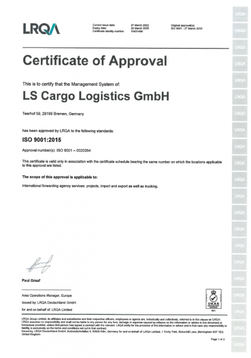 Certification – LS Cargo